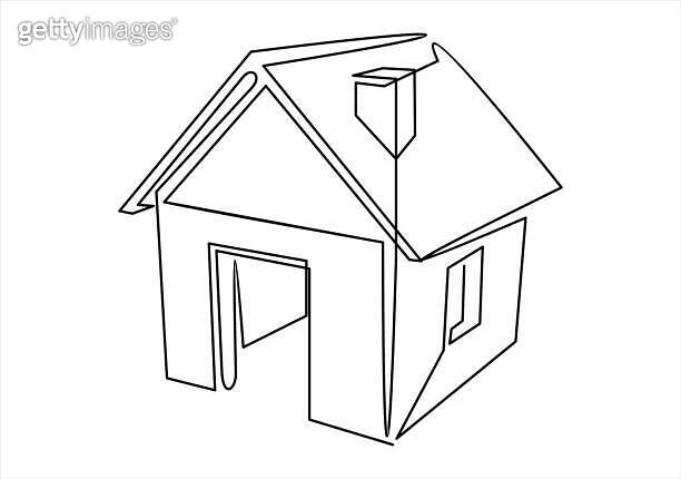 Continuous thin line home vector illustration, minimalist house icon ...