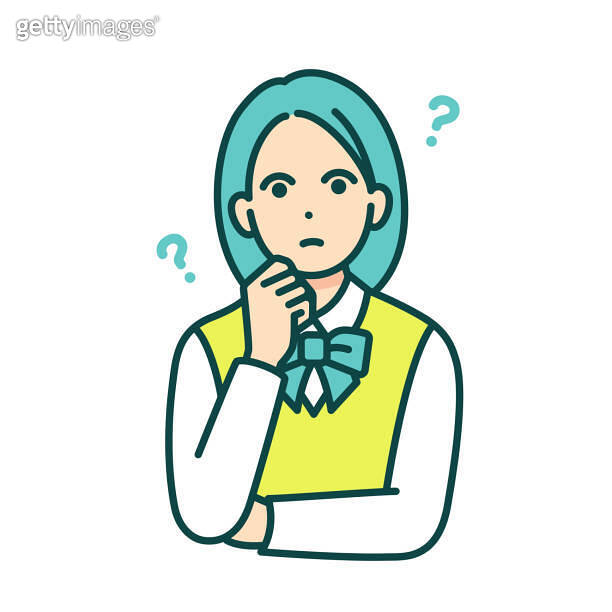 Thinking girl. Vector illustration of a high school girl with her hand ...
