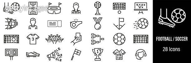 Football or Soccer Web Icons. Stadium, Fans, Football Referee, Goal ...
