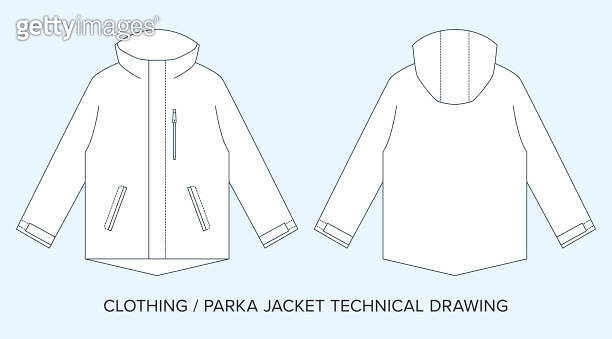 Hooded Parka, Technical Drawing, Apparel Blueprint for Fashion ...