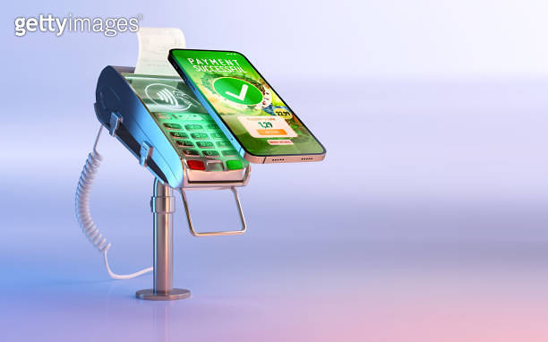 POS point of sale, NFC contactless payment terminal with paper receipt ...