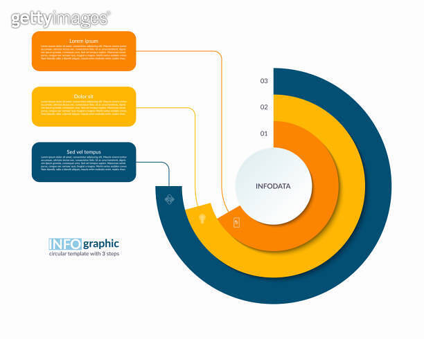 Infographic semi circle layered concentric template with 3 steps ...