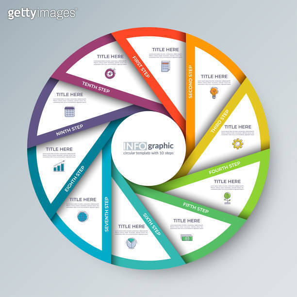Infographic circular diagram with 10 options. Multi-step process chart ...