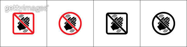 Forbidden hand clapping icons. No applaud signs. Keep silent, quiet ...