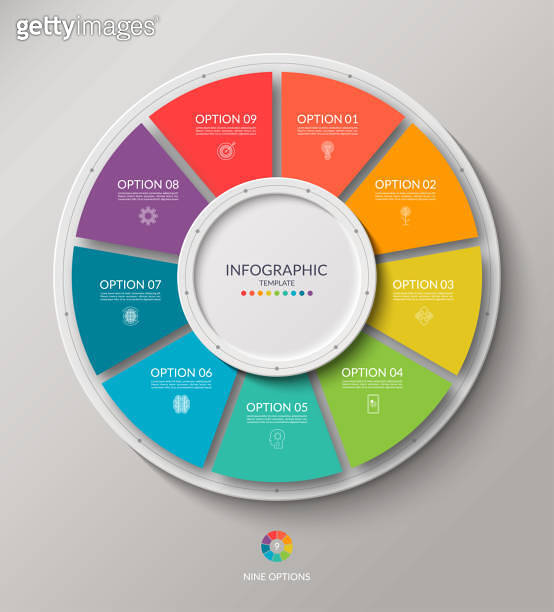 Vector infographic circle. Cycle diagram with 9 options. Round chart ...