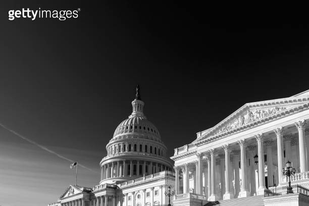 United State Capitol Building in monochrome with clear sky, Washington ...