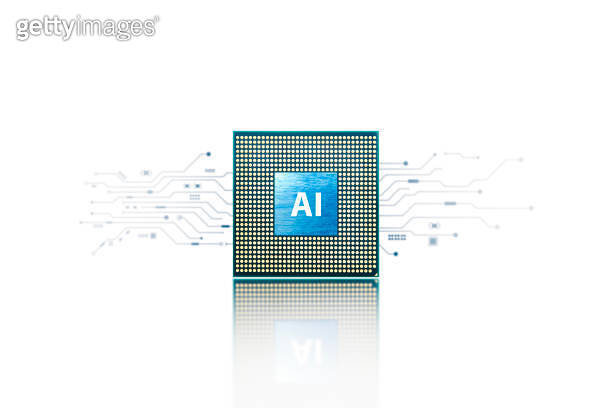 Artificial intelligence AI and machine learning concept. Computer processor chip with microchip ...