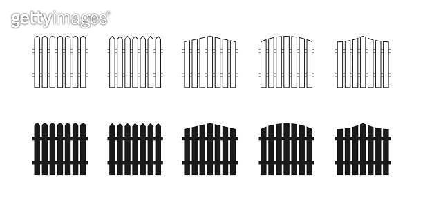 Fence icons set. House wooden fence symbol on a white background ...