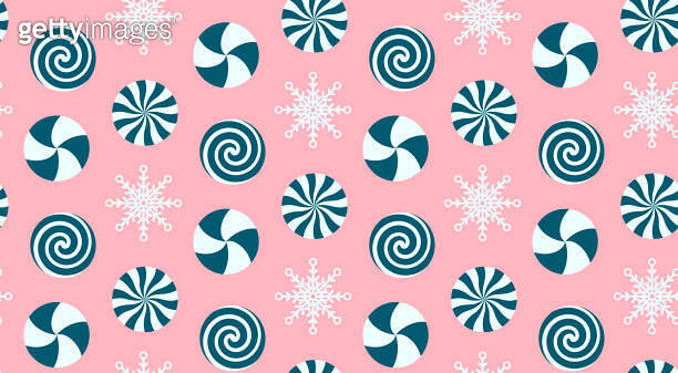 Christmas peppermint swirl candies and snowflake seamless pattern ...