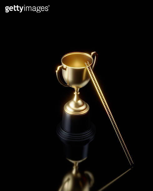 Gold Colored Ladder Leaning Onto A Gold Trophy On Black Background 이미지 ...