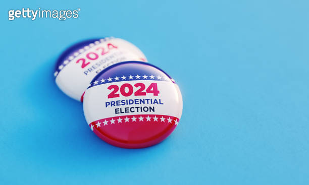 2024 Presidential Election Printed Badges On Blue Background 이미지 ...