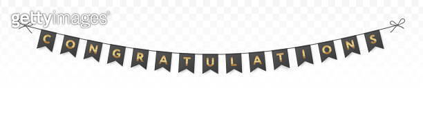 Congratulations card concept, typography design. Golden streamers ...