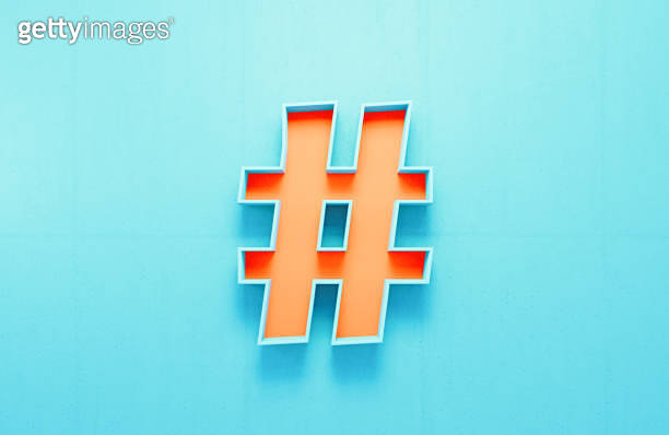 Orange Hashtag Symbol On Blue Concrete Wall Background 이미지 (2010459006 ...