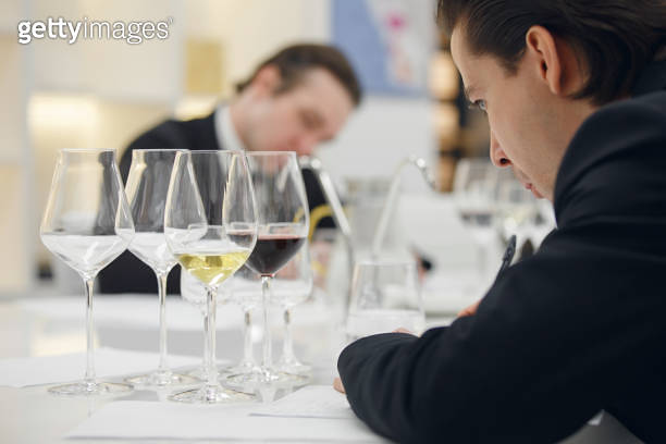 Sommelier degustate wine. Training of restaurant staff, studying ...