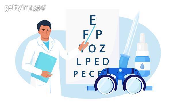 Doctor Ophthalmologist standing near Eye Test Chart. Ophthalmology ...