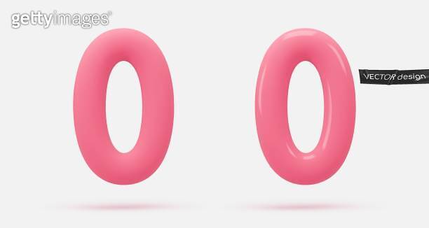 Pink icon, 3d render number 0, zero, sign. Realistic design element ...