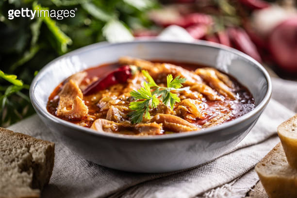 Tasty soup or stew made of beef tripe and spices. Spicy and aromatic ...
