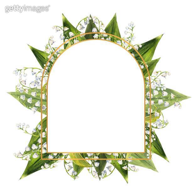 Wreath of spring flowers of lilies of the valley. Hand-drawn watercolor ...