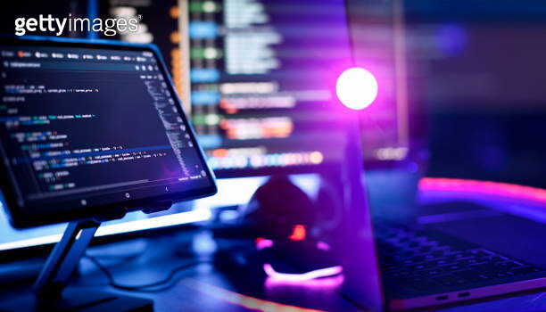Professional Development programmer working background. Coding ...