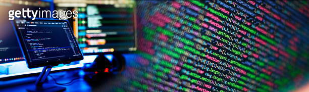 Working atmosphere of a programmer at home, background. Programming ...