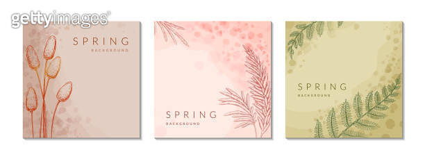 Spring floral watercolor abstract background set. Social media square ...