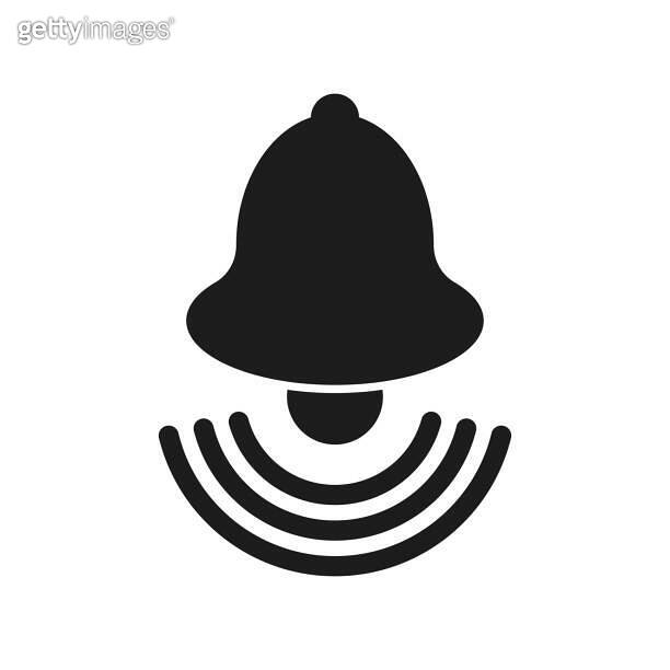 The black icon of the ringing alarm bell with sound waves. 이미지 ...