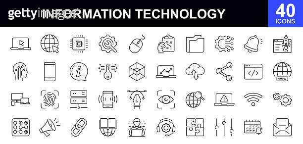 Information Technology web icons set. IT - simple thin line icons ...