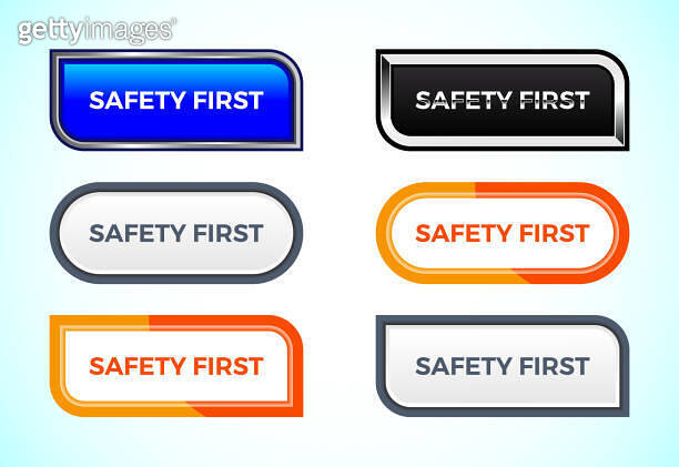 Safety first button set of different shapes and colors. Suitable for ...