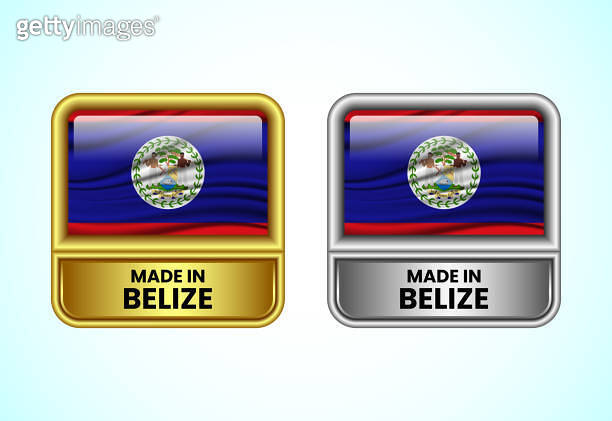Made in Belize label icon in gold and silver color. Flag icon set for ...
