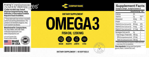 Omega 3 softgels Bottle Label vector packaging (2111719287) - 게티이미지뱅크