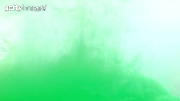 Green color dye melt in water on white background,Abstract smoke ...