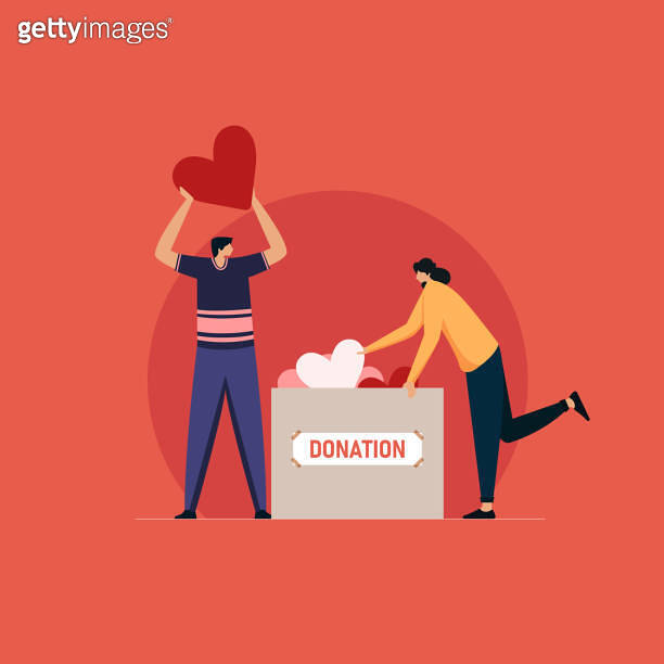 Volunteers collecting hearts for donation and charity, Donation Box ...