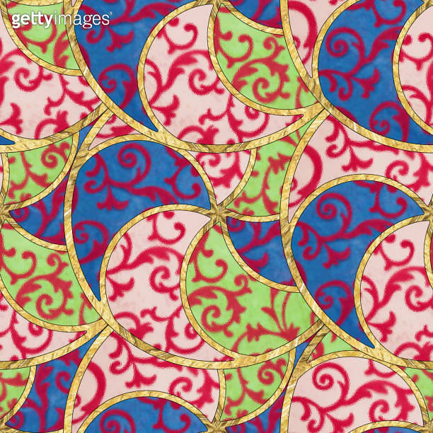 Tracery seamless pattern. Circle, segment. Mosaic, illustration in stained glass style. Seamless ...