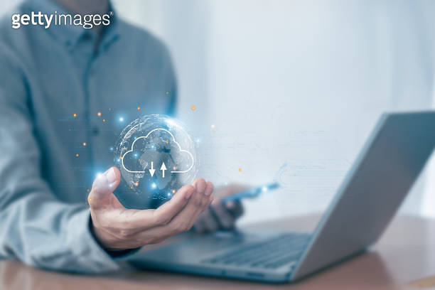 cloud computing shown in hand cloud technology data storage, data ...