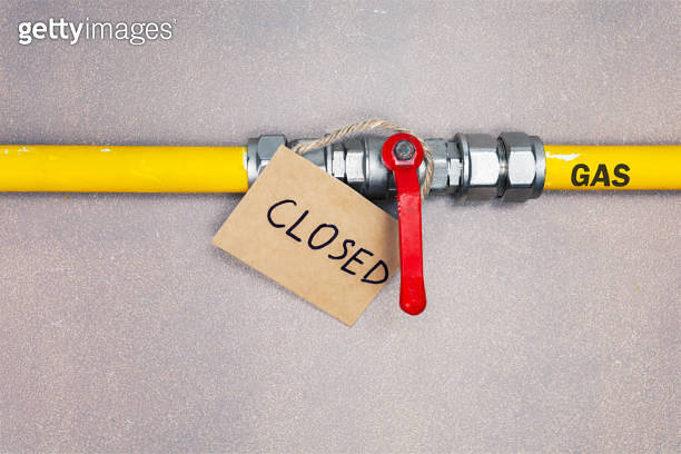 Top view of gas pipeline pipe with closed valve. Place for text. 이미지 ...