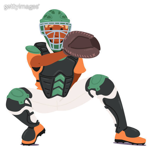 Baseball Player Catcher Cartoon Character In Full Protective Gear ...