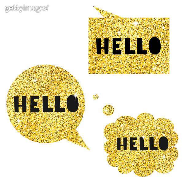 Speech bubbles with text Hello. Golden texture. Vector elements. 이미지 ...