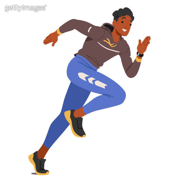 Young Man Athlete Character Dashes Gracefully, His Muscles Flexing With ...