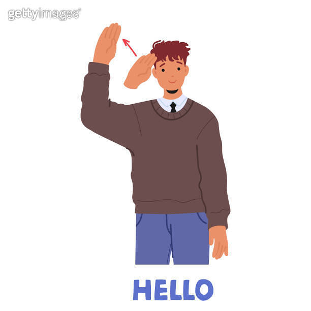 Young Man Using Sign Language To Say Hello. Character Making Hand ...