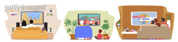 Cozy Scenes, Family Characters Gathered On Couch, Sharing Snacks ...