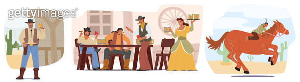 Classic Wild West Life With Cowboys Enjoying Drinks, A Saloon Bartender ...