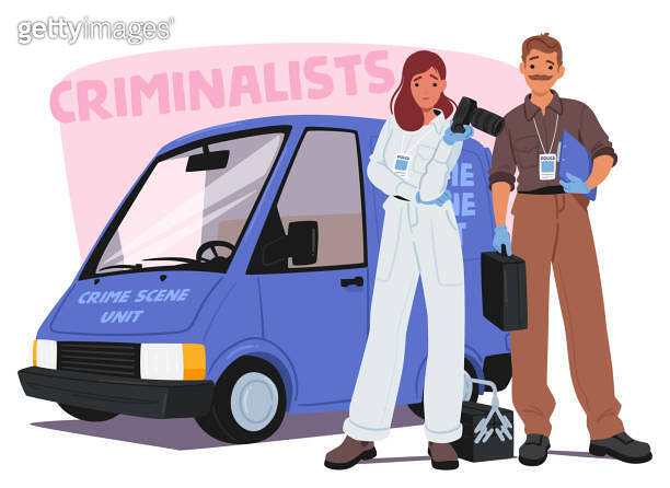 Two Criminalist Investigators Analyzing Evidence At Crime Scene ...