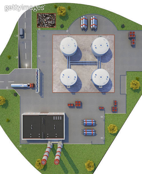 detailed 3D model of a large industrial plant, featuring various ...