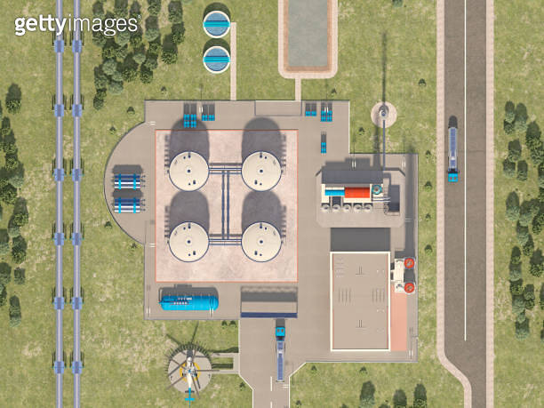 detailed 3D model of a large industrial plant, featuring various ...