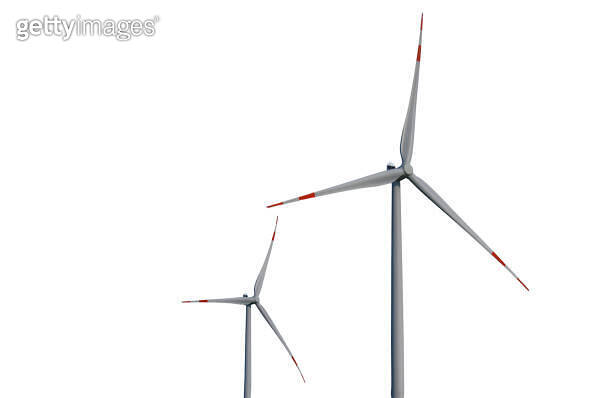 Wind turbine on a transparent background. Close-up of a wind turbine ...