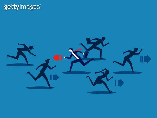 Different and creative. Businessman running in different directions ...