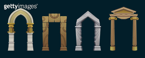 Ancient arches with stone columns, Greek or Roman, fantasy cartoon ...