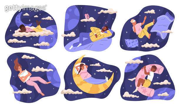 People sleep set. Concept of healthy sleep, dreams. Process of ...