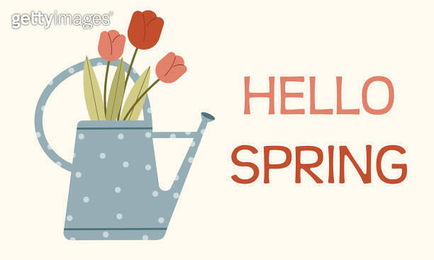 Hello spring card with crocus flowers in the ground 이미지 (1917091744 ...