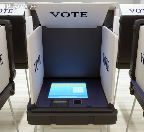 Close-up View Of Empty Voting Booth With Digital Display (1962246601 ...